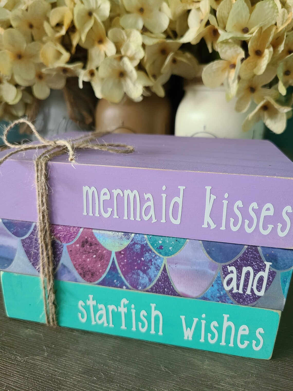 Mini book stack summer decor wood books wood decor | Etsy