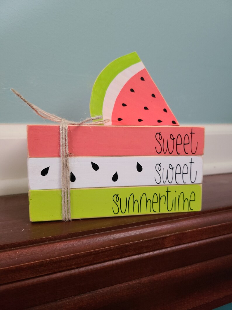 Mini Book Stack Summer Decor Wood Books Wood Decor - Etsy