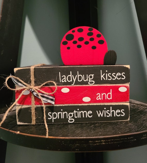 Spring Book Stack Mini Book Stack Ladybug Decor Farmhouse | Etsy