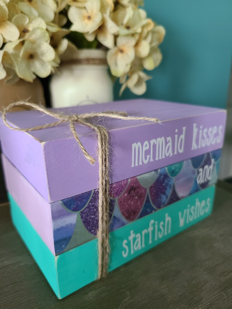 Mini Book Stack Summer Decor Wood Books Wood Decor - Etsy