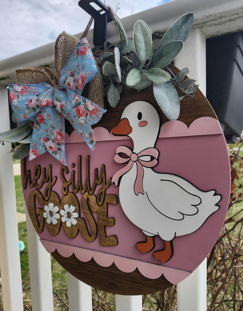 Door Hanger, Silly Goose Door Sign, Door Wreath, Wood Wreath, Front ...