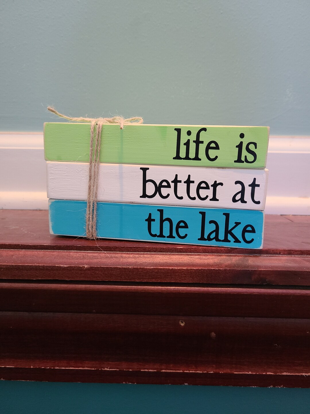Mini Book Stack, Lake Decor, Lake Life, Summer Decor, Wood Books, Wood ...
