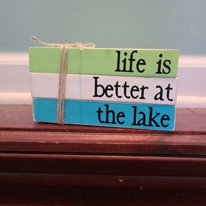 Mini Book Stack, Lake Decor, Lake Life, Summer Decor, Wood Books, Wood ...