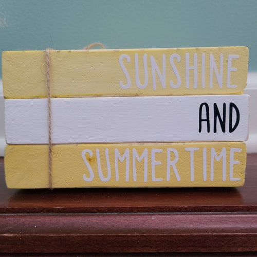 Mini Book Stack Summer Decor Wood Books Wood Decor - Etsy