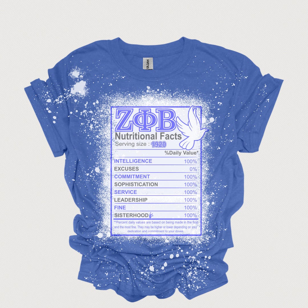 Zeta Phi Beta Nutrition Facts Shirt for ZPB Shirt Bleached Shirt Greek ...