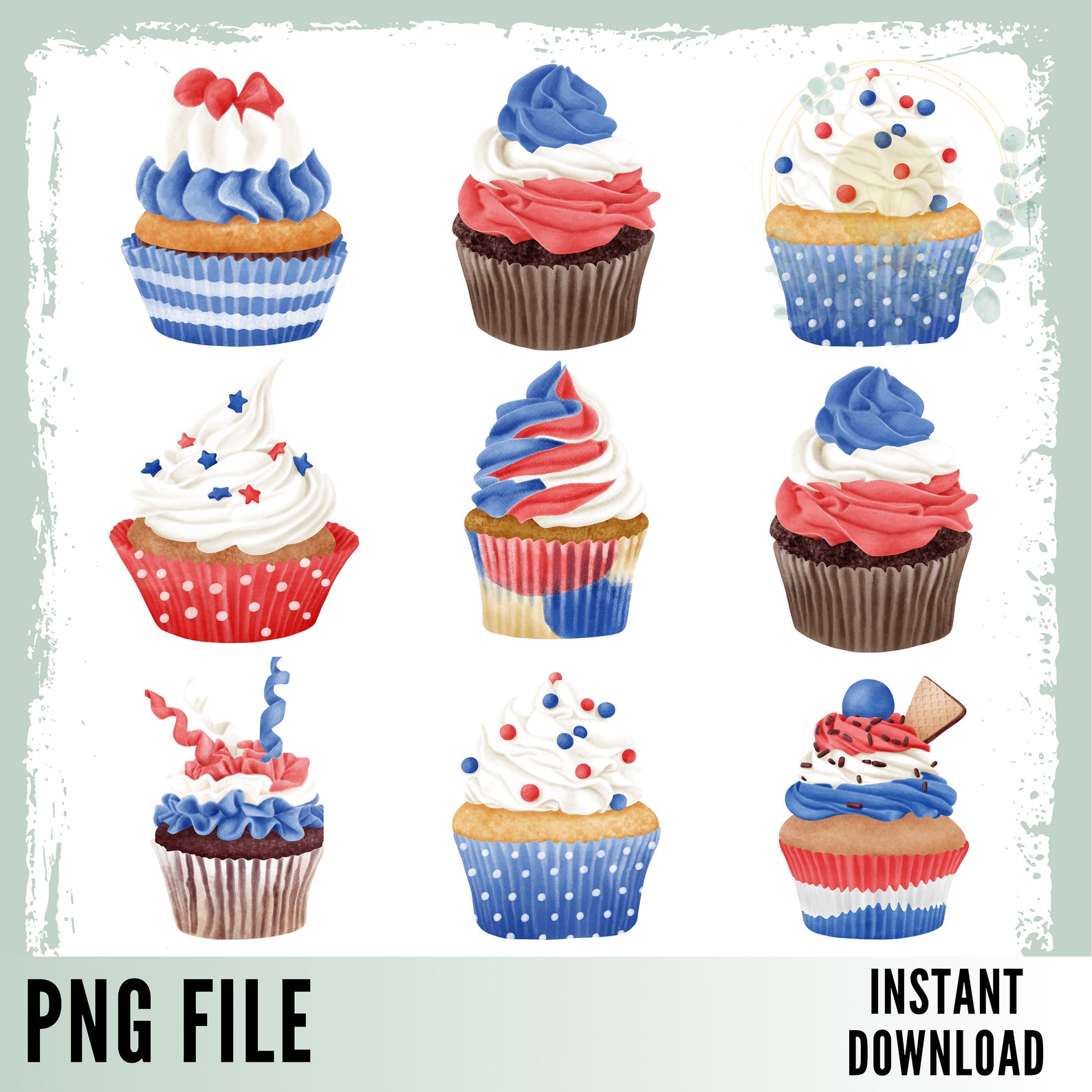 Watercolor Patriotic Cupcake 3x3 PNG for 4th of July Women and Kid Cute ...