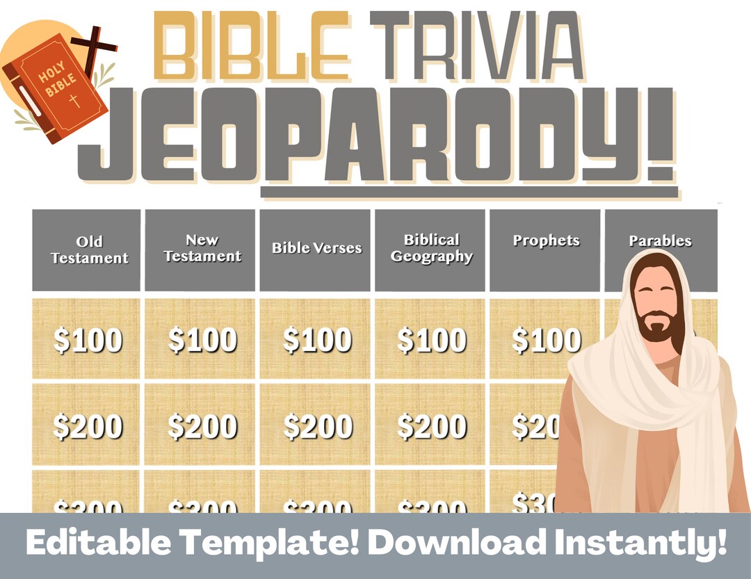Bible JEOPARODY, Bible Jeoparody Template, Biblical Trivia Questions ...