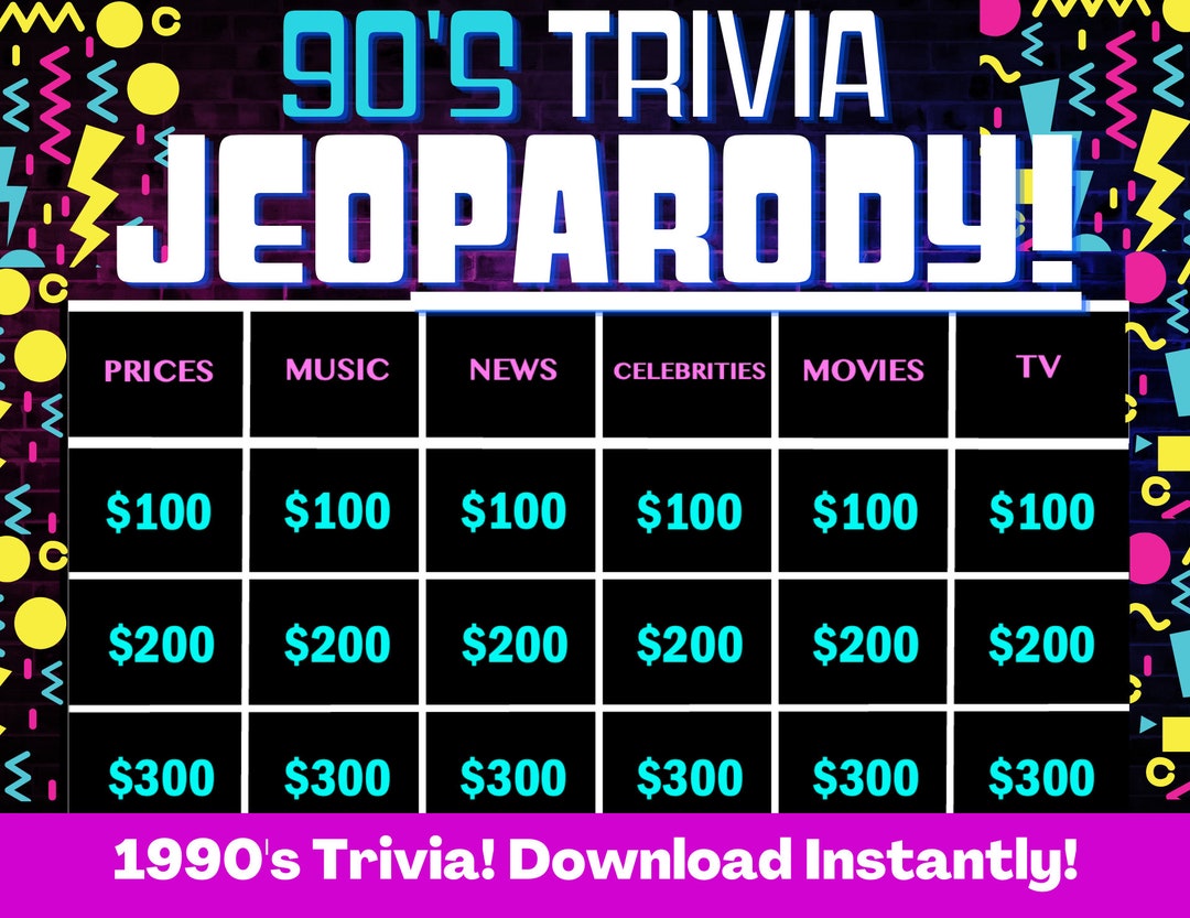 1990's Trivia, Customizable JEOPARODY, 90's Trivia Jeoparody Template ...