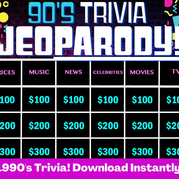 90s Trivia Template - Etsy