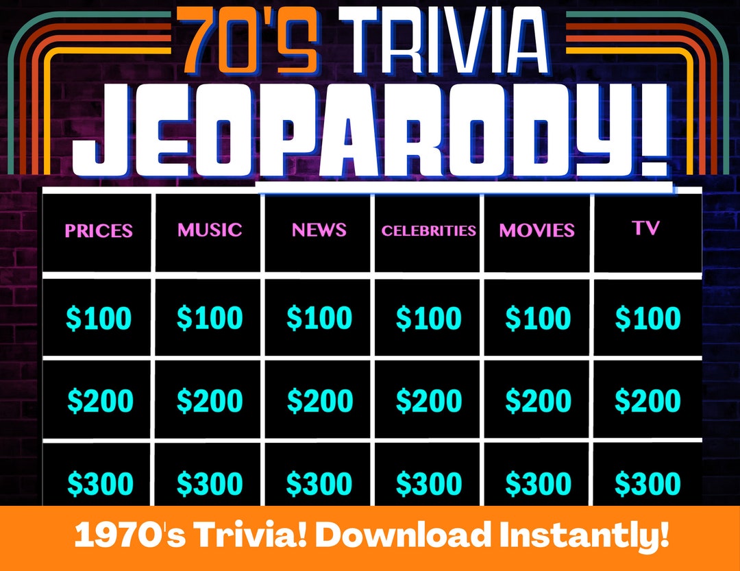 1970's Trivia, Customizable JEOPARODY, 70's Trivia Jeoparody Template ...