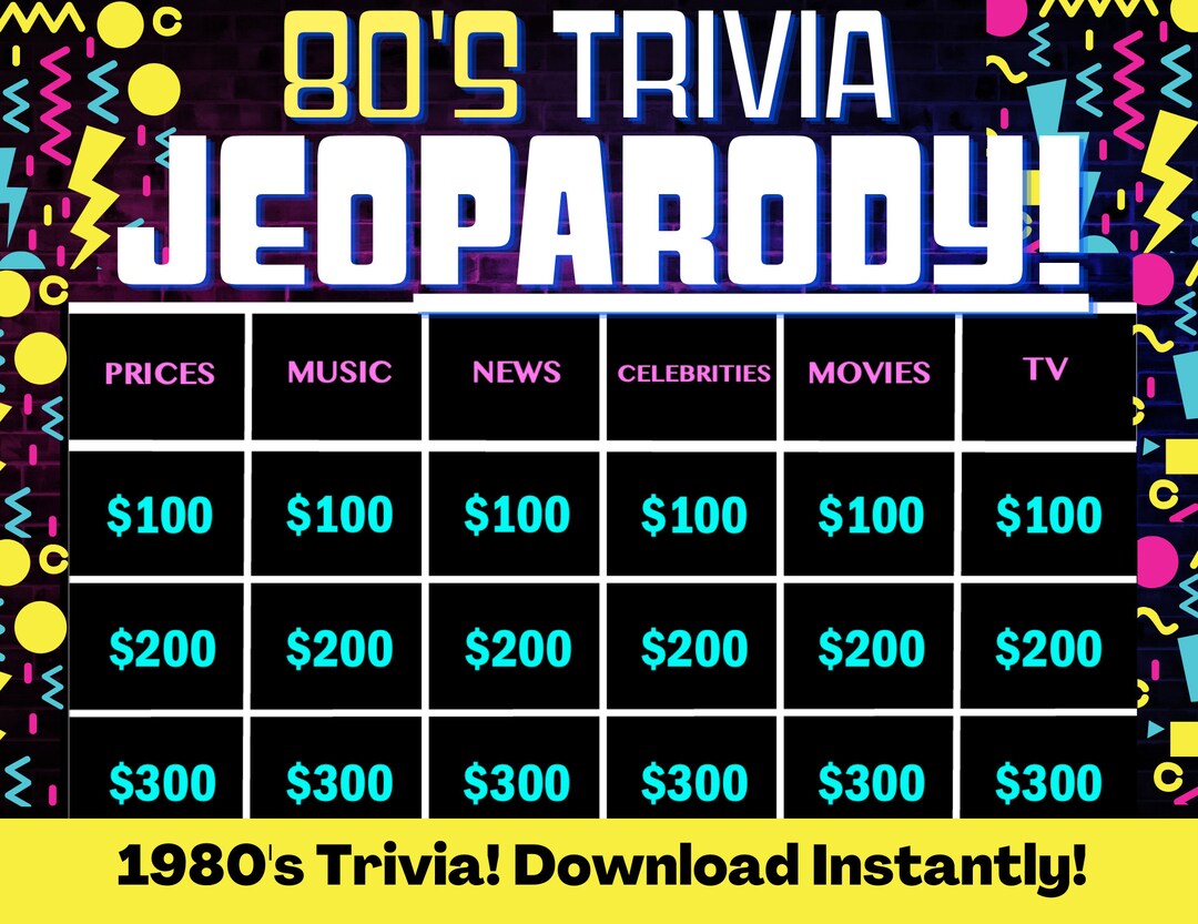 1980's Trivia, Customizable JEOPARODY, 80's Trivia Jeoparody Template ...