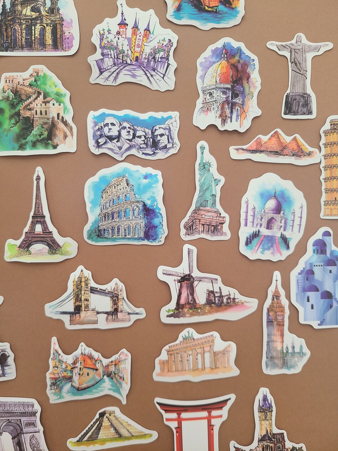 50 Stickers Monument Architecture Travel Eiffel, Colosseum, Pisa, Great ...
