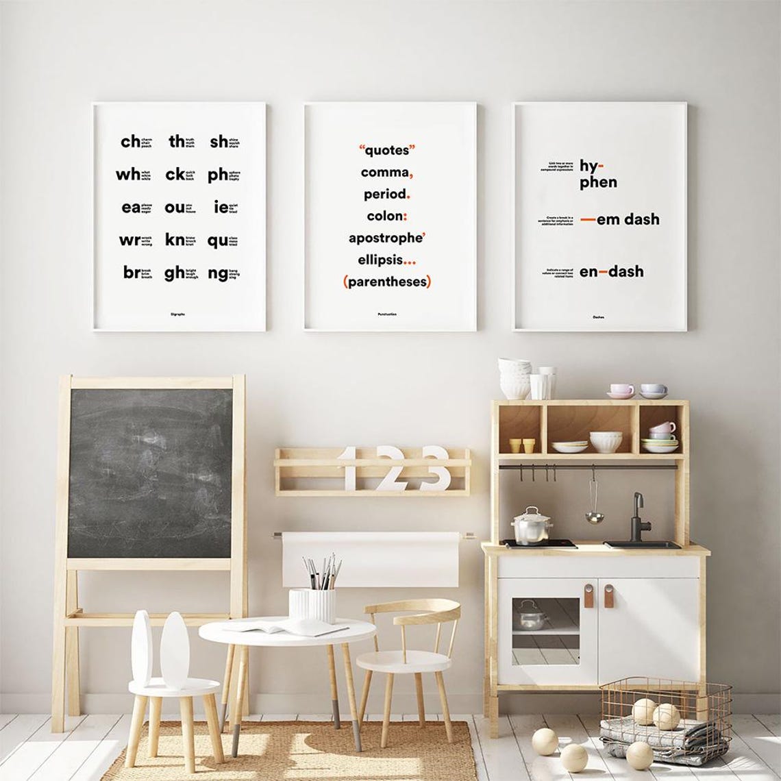 Minimalist Digraph Punctuation Dashes Prints | Classroom Decor ...