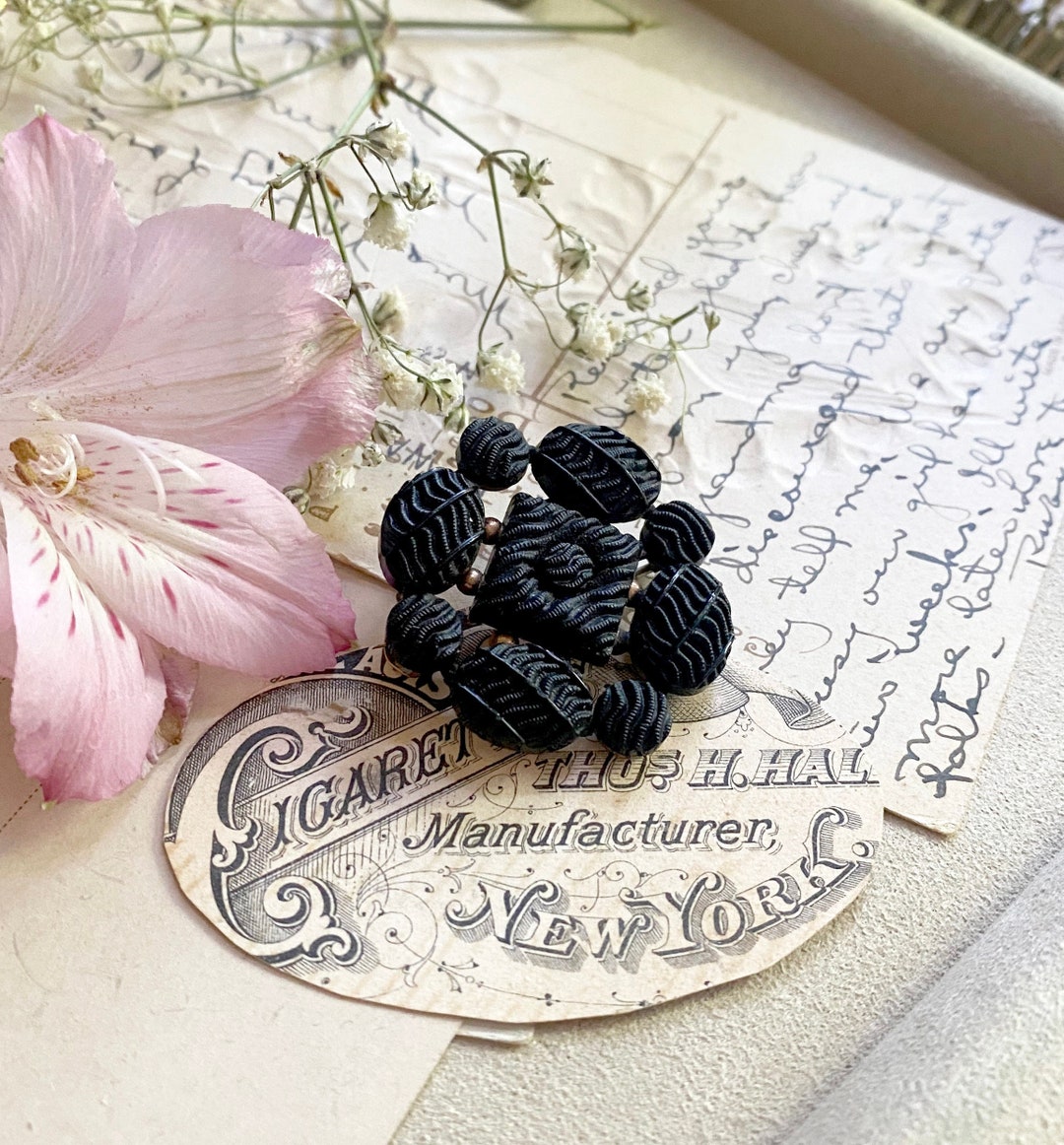 Antique Mourning Jewelry, Victorian Crepe Stone Mourning Brooch ...