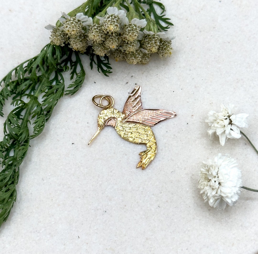Vintage Black Hills Gold Hummingbird Charm in 10K Yellow Gold & Rose ...