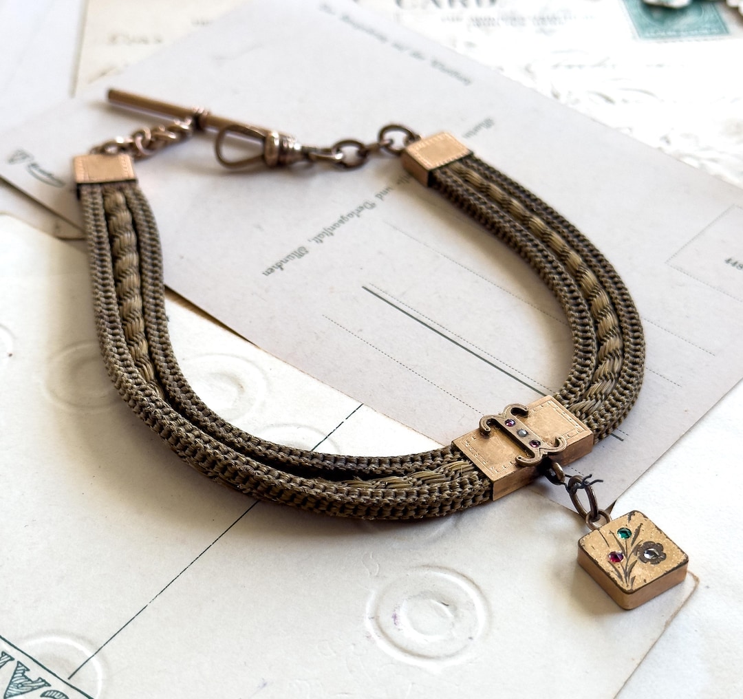 Victorian Woven Hair Watch Chain Fob With Antique Charm Gold Filled ...
