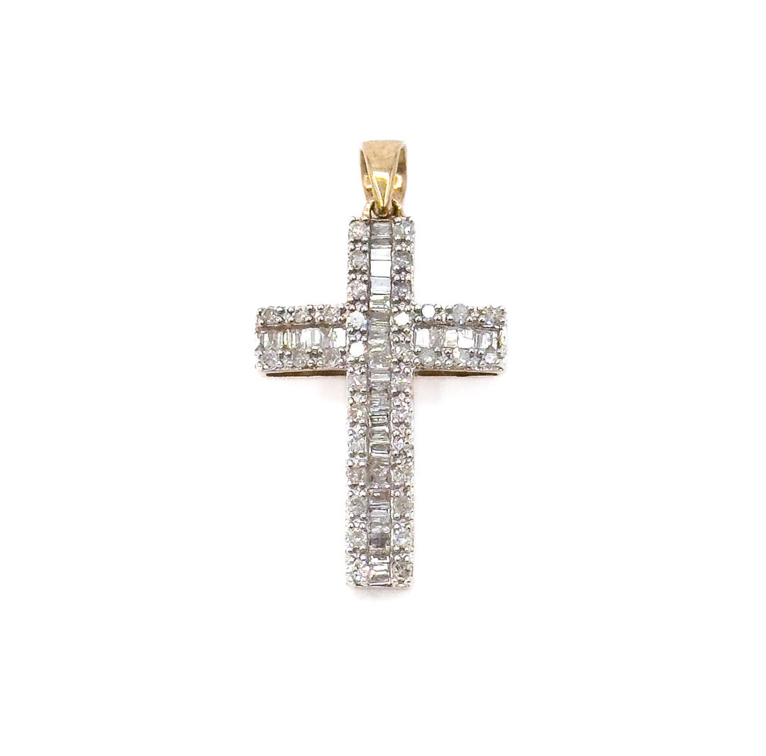 Vintage Diamond Cross Pendant in Two Tone 10K Gold Solid Gold White ...
