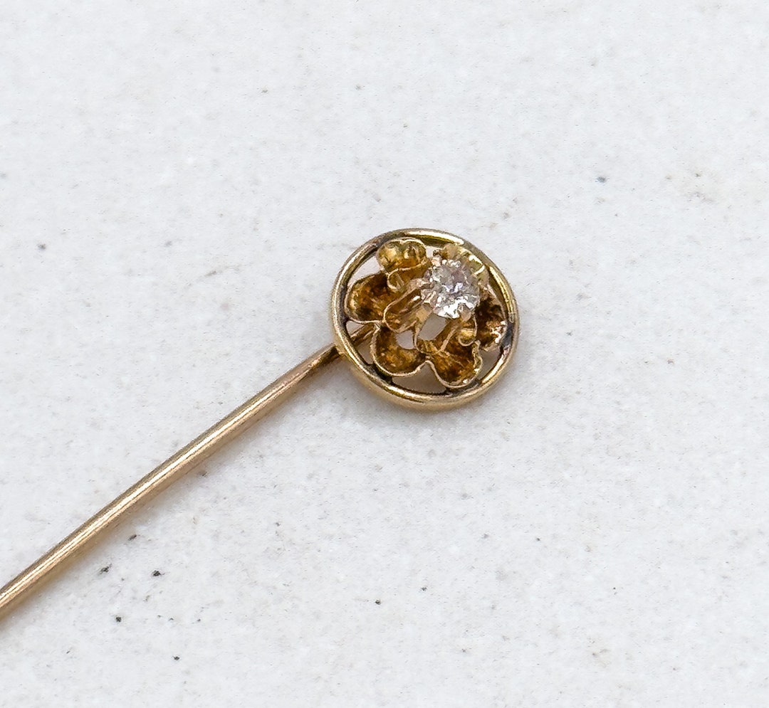 Antique Victorian Stick Pin With Diamond in Belcher Setting, Buttercup ...