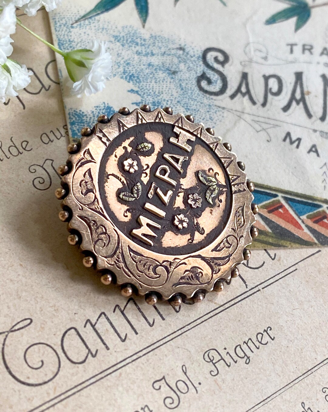 VICTORIAN Mizpah Brooch, Antique 9k Gold Pin, Edwardian Birmingham IVY ...