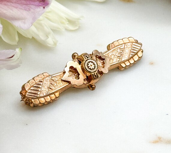 Antique Victorian Brooch Gold Filled Bar Brooch, Edwa… - Gem