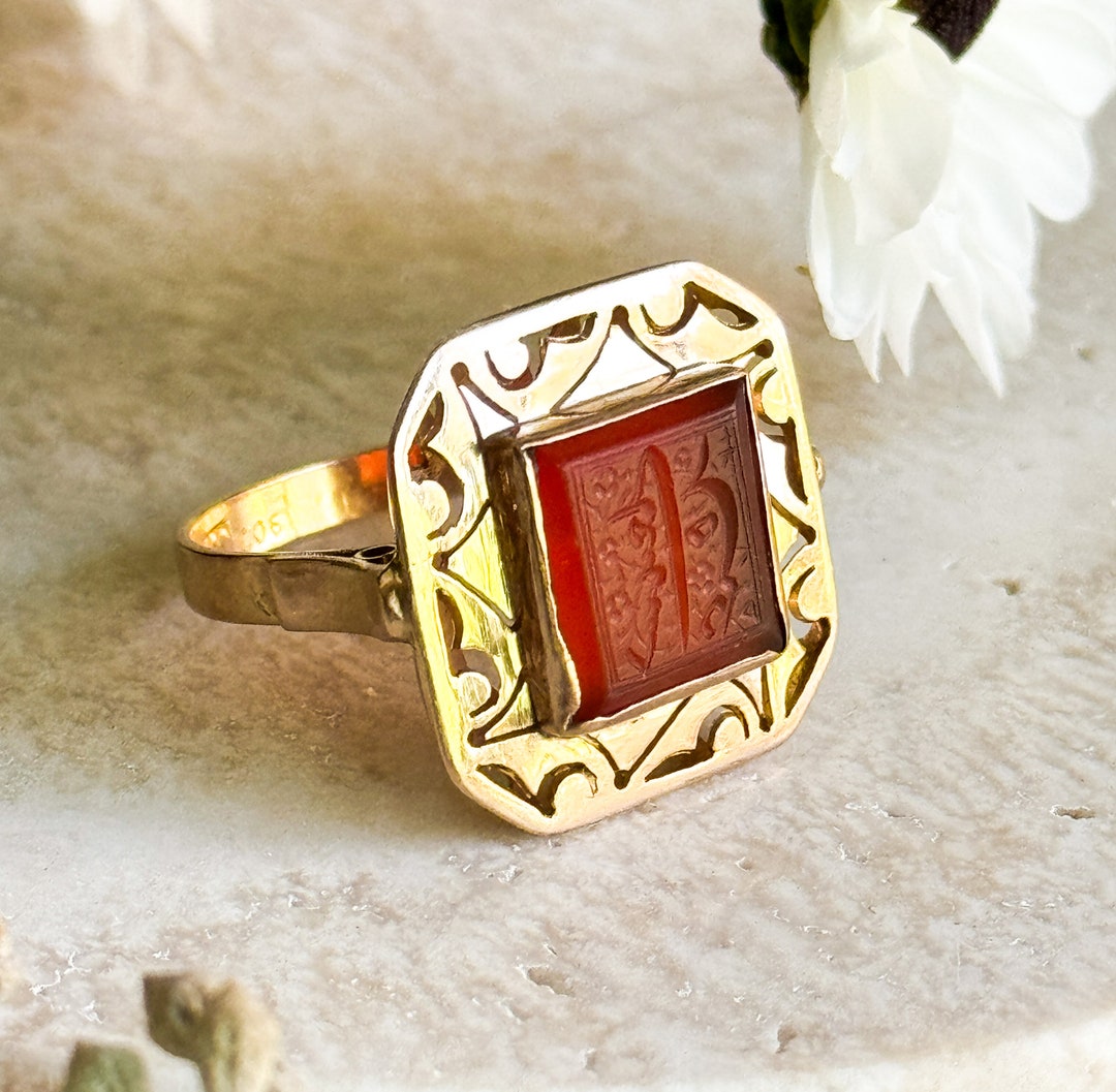 Vintage Arabic Wax Seal Signet Ring in 18K Gold, Carnelian Seal Ring ...