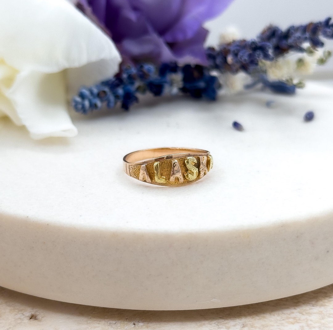 Antique Alaska Souvenir Ring in Vintage Alaska Gold Ring in 12K Yellow ...