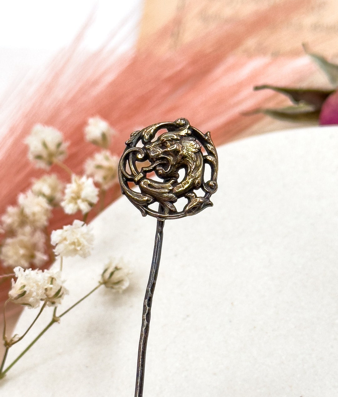 Antique Art Nouveau French Dragon Stick Pin, Silver With Gold Wash ...