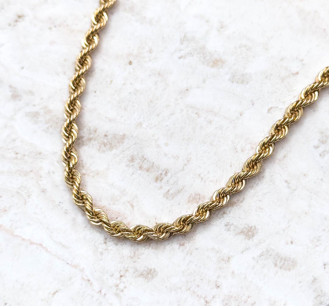 Vintage Long Gold Rope Chain in 14K Solid Yellow Gold Vintage Gold Rope ...
