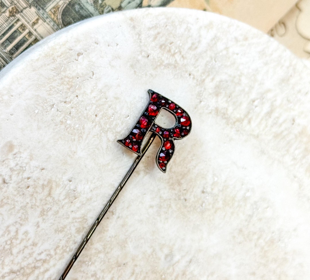Antique Victorian Garnet Stick Pin Rose Cut Garnet Edwardian Letter R ...