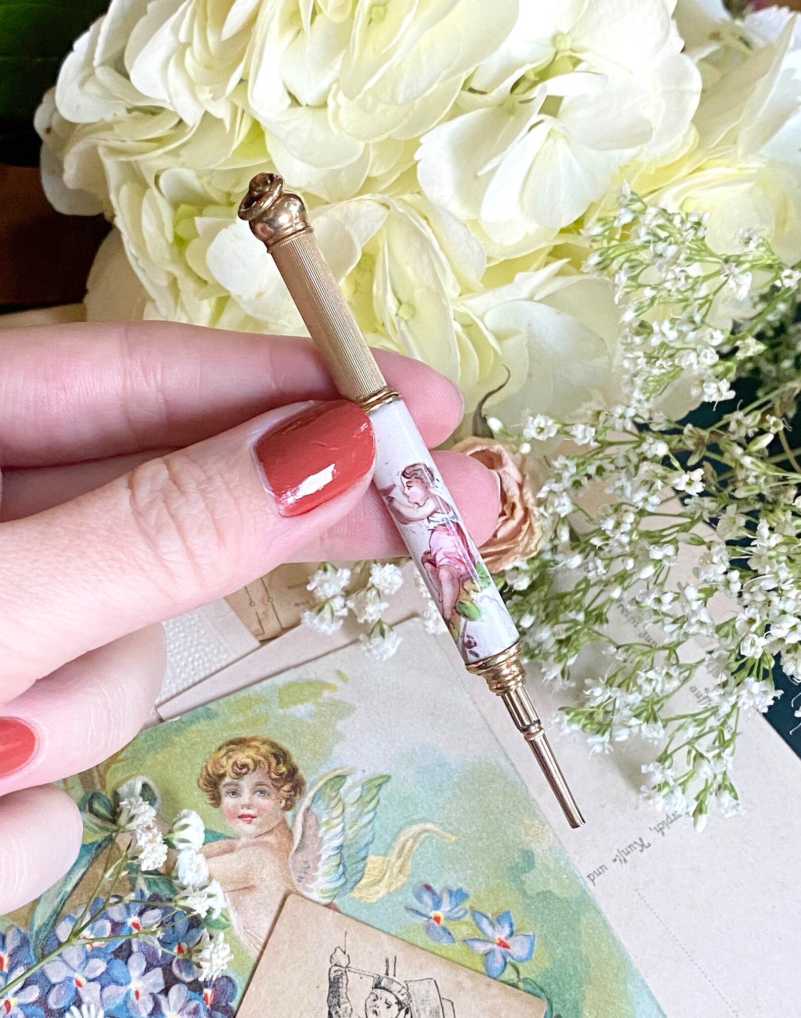 Rare Victorian Telescopic Pencil, Gold Enamel Neoclassical, Antique ...