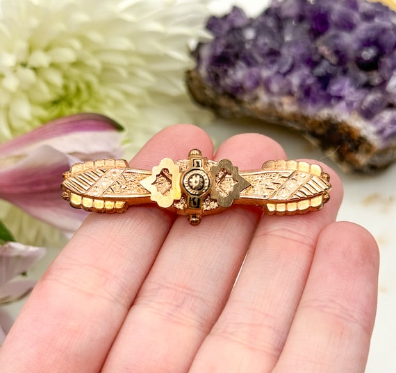 Antique Victorian Brooch Gold Filled Bar Brooch, Edwa… - Gem