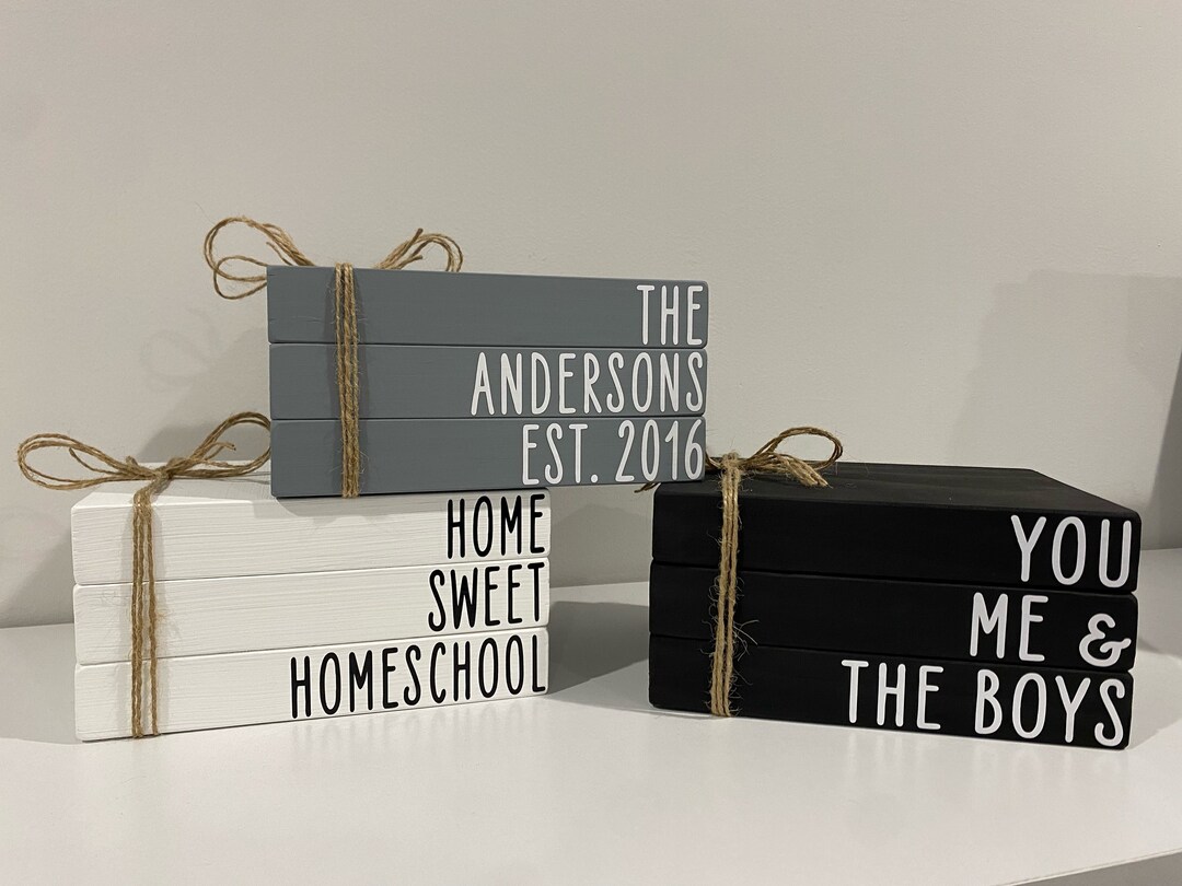 Custom Wooden Book Stacks - Faux Bookstack - Personalized Name Signs ...