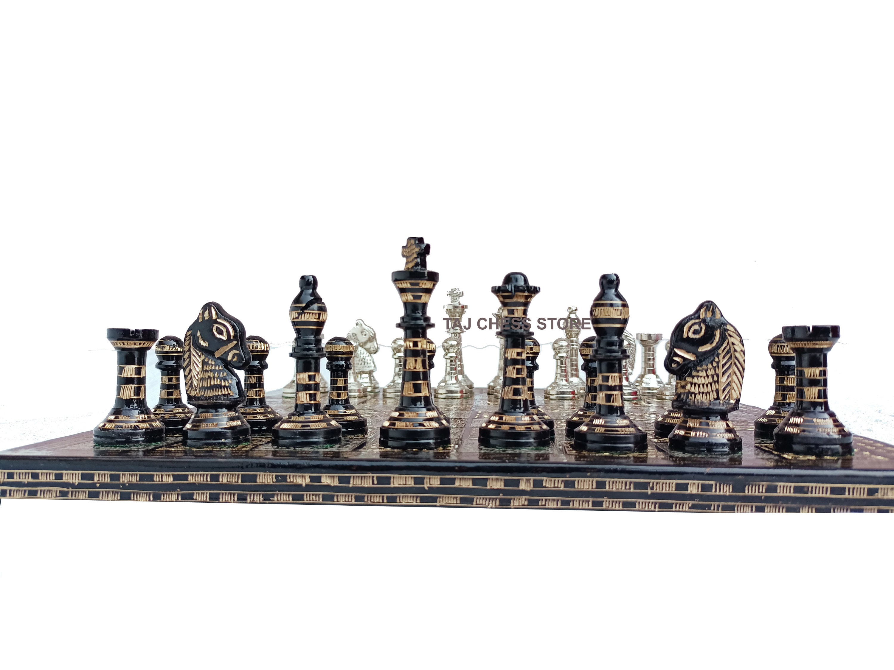 12" Solid Brass Metal Chess Set Pieces & Board With Velvet Storage Box ...