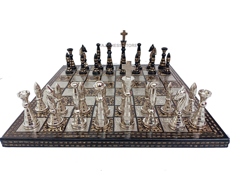 The Exquisite Carved Brass Metal Chess Set | Solid Metal Combo Chess ...