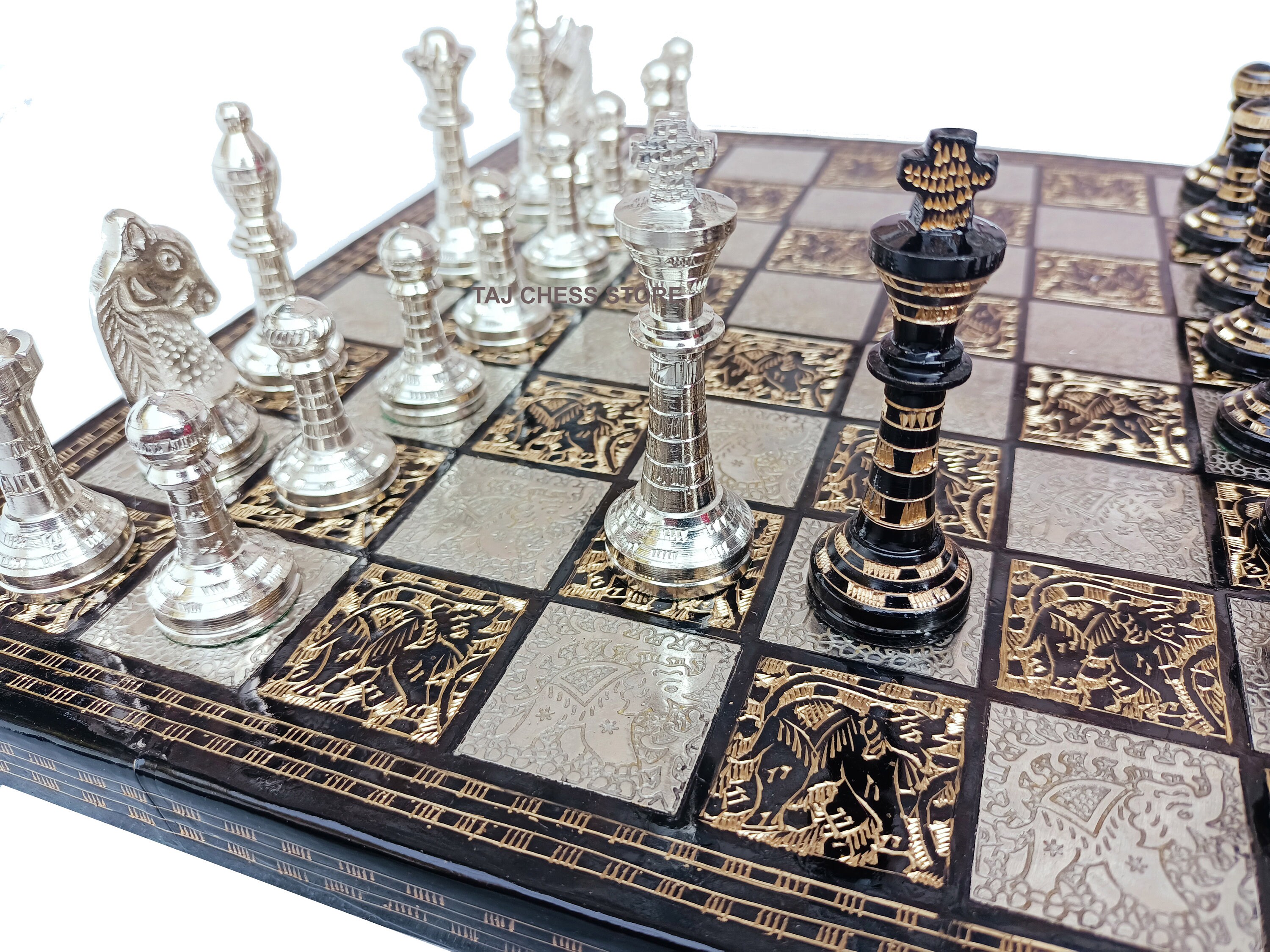12 Solid Brass Metal Chess Set Pieces & Board With - Etsy UK