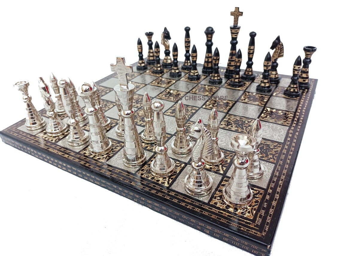 The Exquisite Carved Brass Metal Chess Set Solid Metal Combo - Etsy