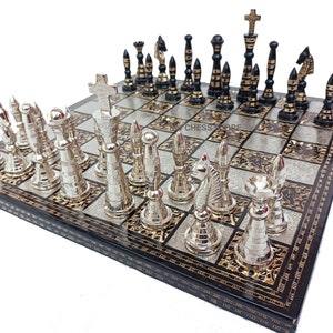 The Exquisite Carved Brass Metal Chess Set | Solid Metal Combo Chess ...