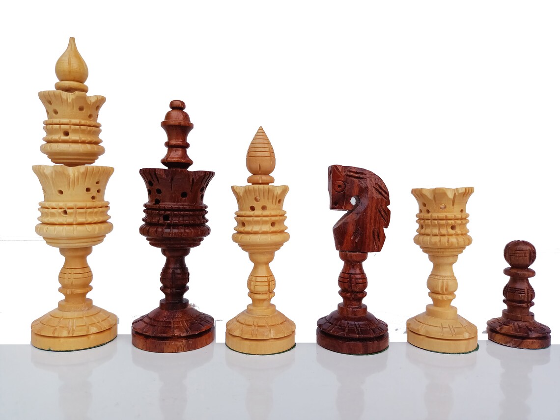 Hand Carved Lotus Chess Pieces: Golden Rosewood & Boxwood Chessmen - Etsy