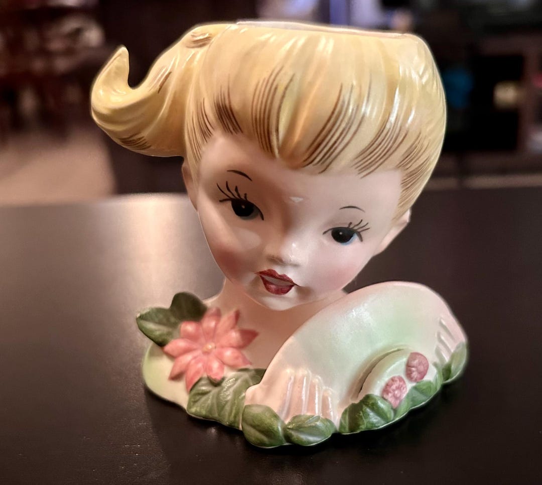 Enesco Ceramic Lady Head Planter or Trinket Dish 1950s - Etsy