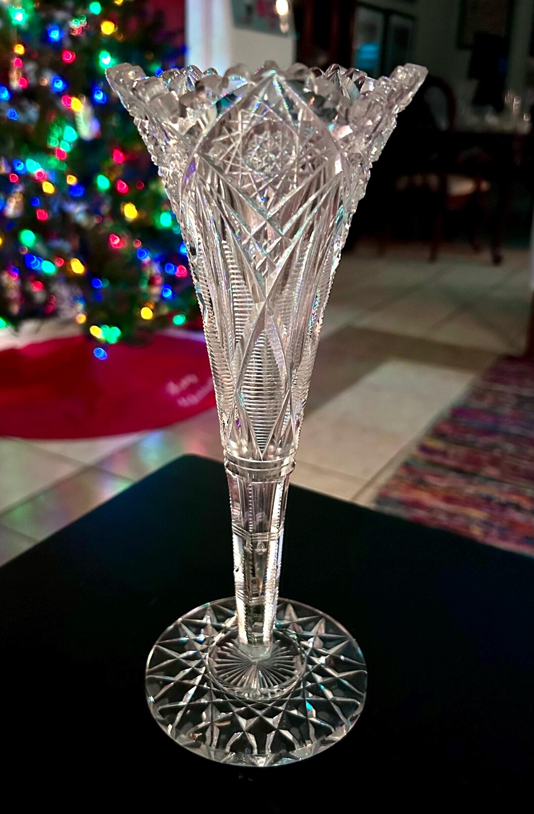 Gorgeous ABP Antique Crystal Sawtooth Rim Trumpet Vase With Hawkes ...