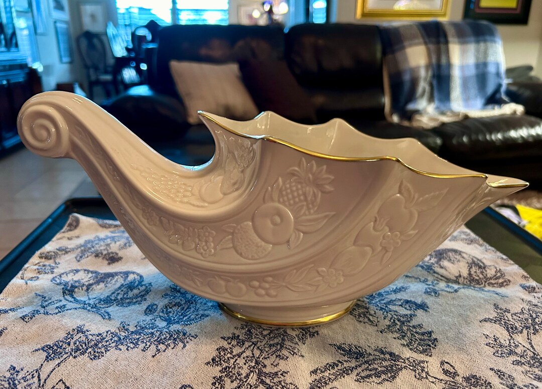VTG Lenox "fruits of Life Cornucopia" Centerpiece With Gold Rim/trim ...