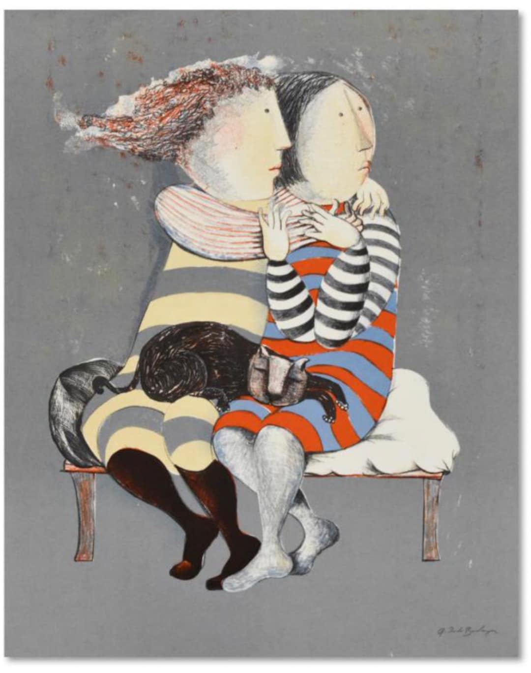 Graciela Rodo Boulanger Lithograph: Sister With Cat, Limited Edition - Etsy
