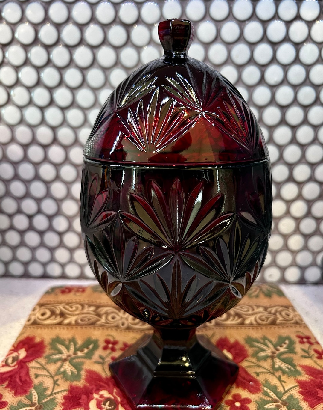 Vintage Glass Ruby Red Cut Candy Dish - Etsy