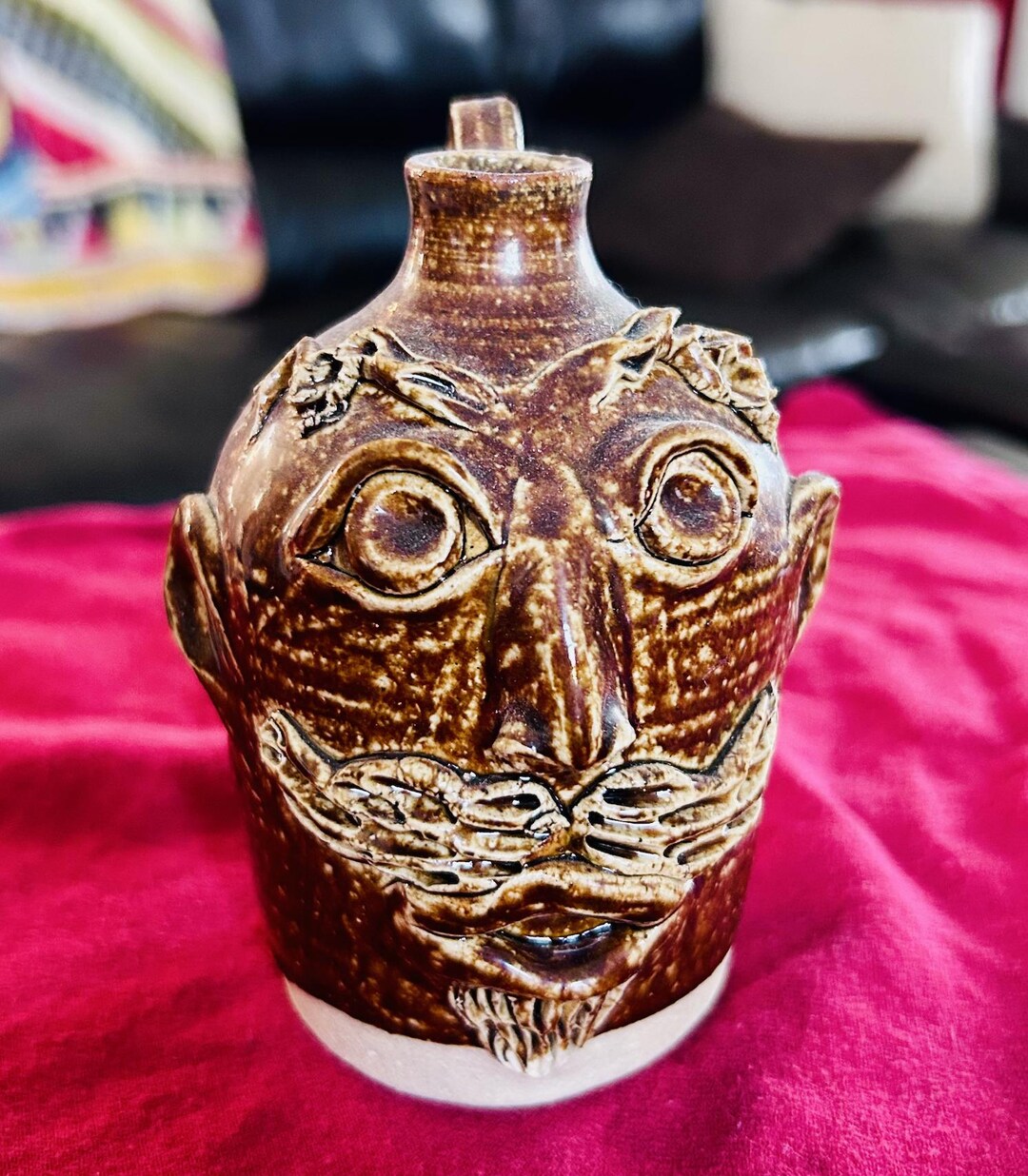 Handmade Folk Art Pottery Face Jug by Artist Vicki Miller - 2000 - Ram ...