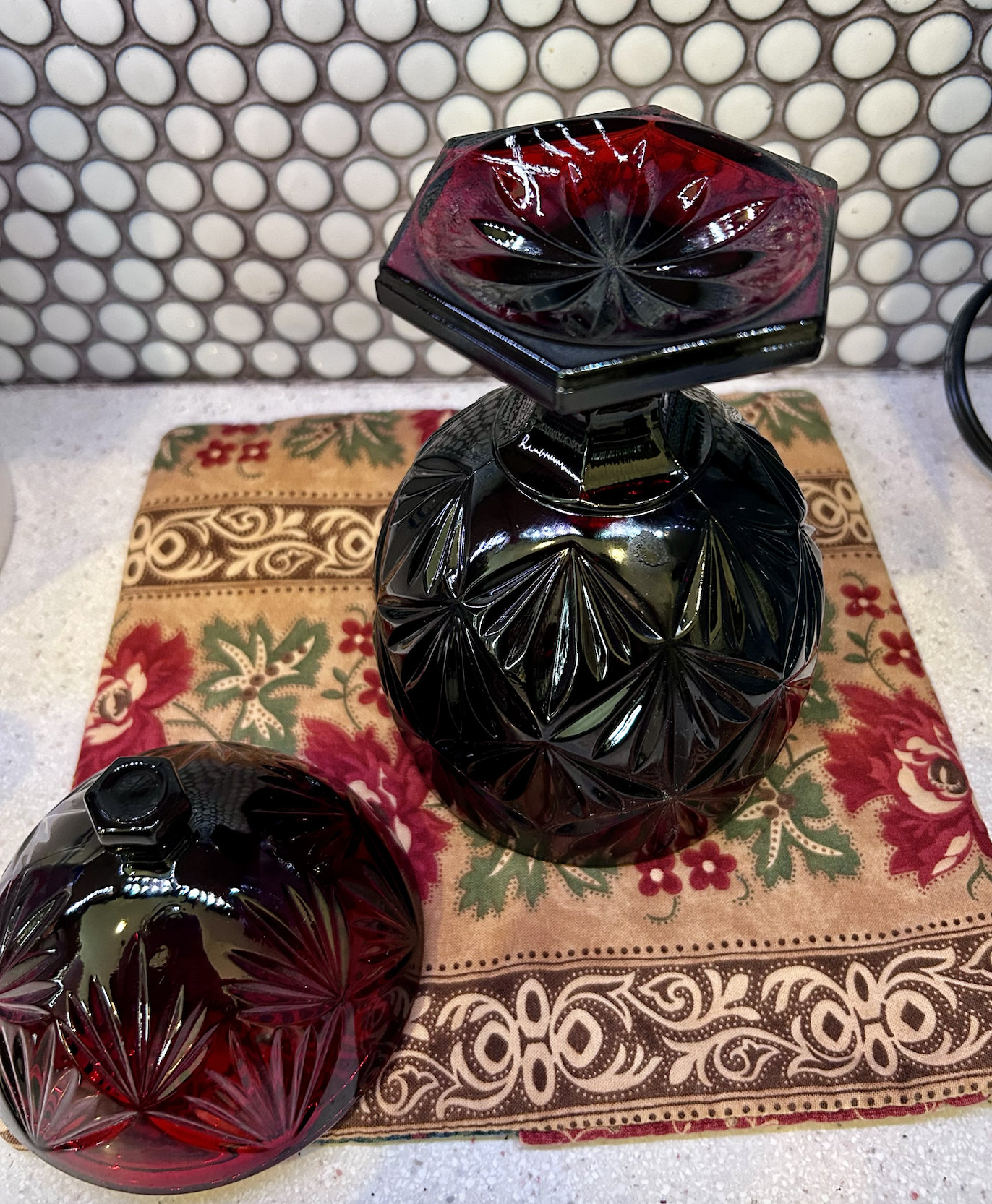 Vintage Glass Ruby Red Cut Candy Dish - Etsy