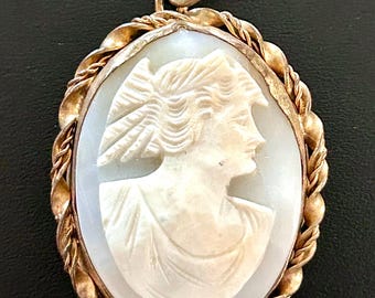 Antique Victorian Carved Shell Cameo Natural Riverstone Beaded Necklace ...