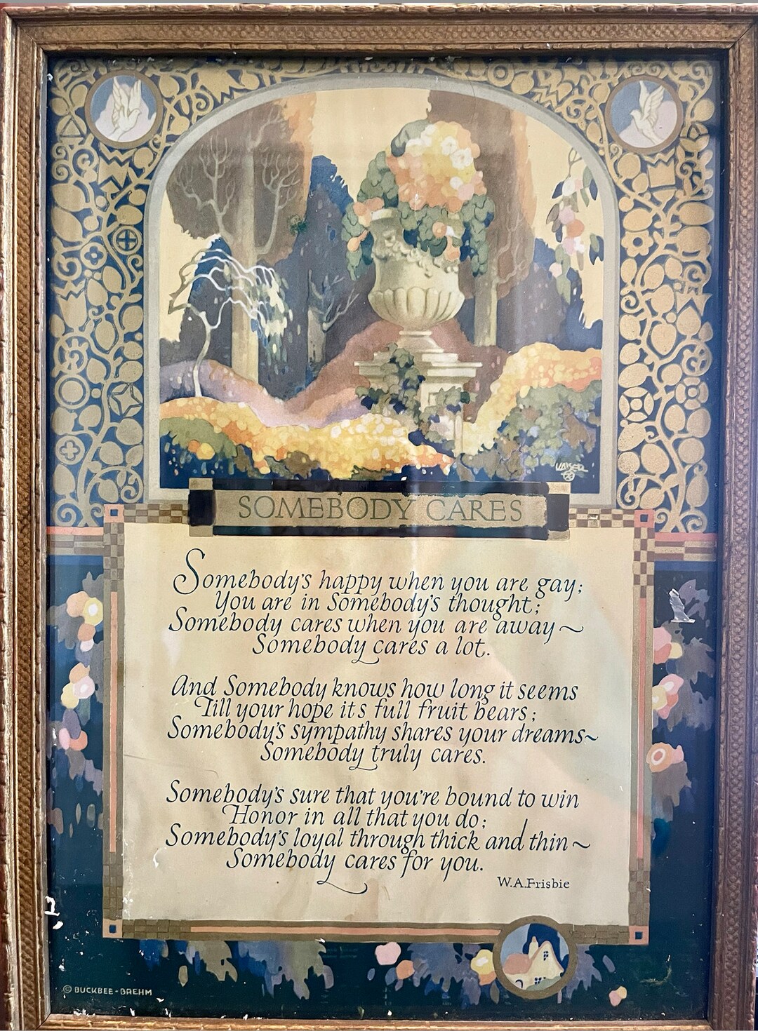 Buckbee Brehm Framed Motto Verse "somebody Cares" - 1930 - Etsy