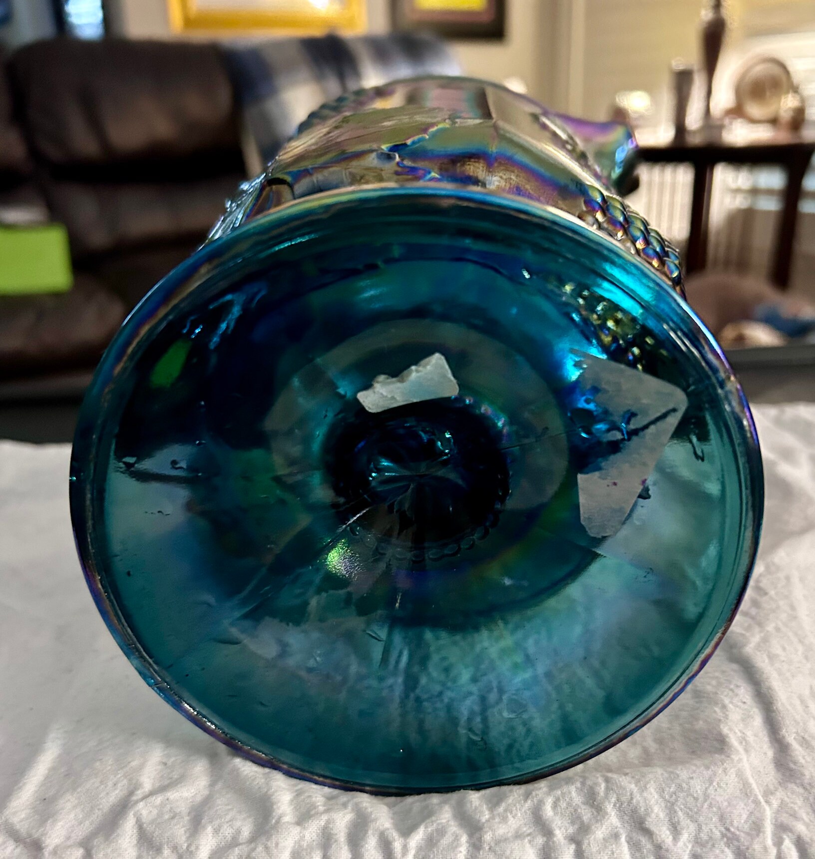 Iridescent Indiana Carnival Glass Blue Harvest Pitcher - 1940s - 1950s ...