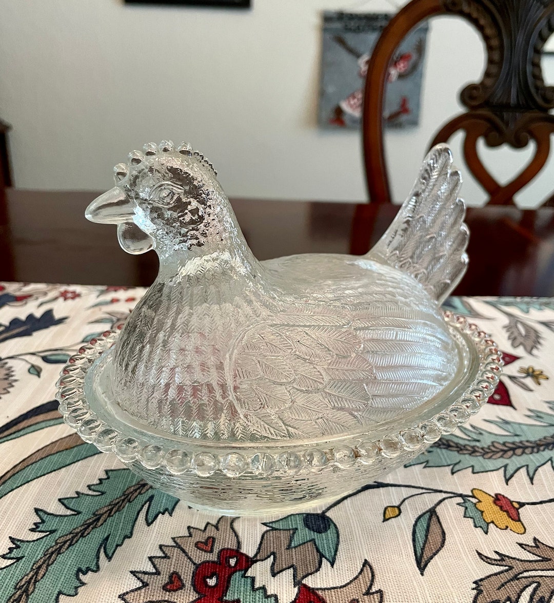 Vintage Clear Chicken Glass Dish - Etsy