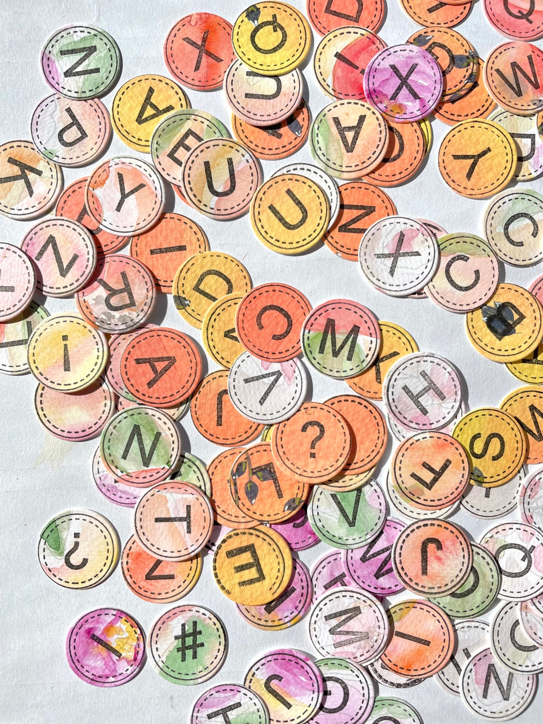Hand Painted Recycled Stamped and Die Cut Watercolour Alphabet Letters ...